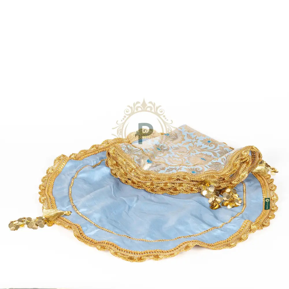 Pastel Blue Brocade Lap Cover Pair – Pataaree Studios Pvt Ltd
